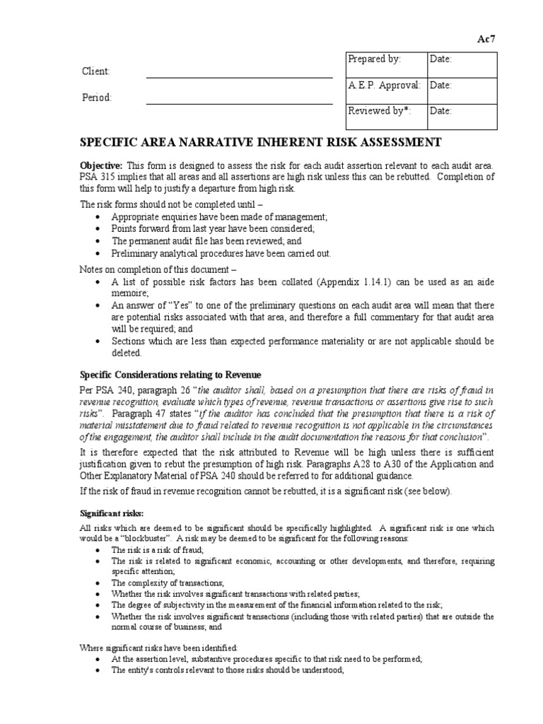 Inherent Risk Assessment Template | PDF | Financial Statement | Audit