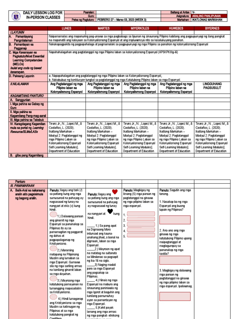 G5 Q3W3 DLL AP (MELCs) | PDF