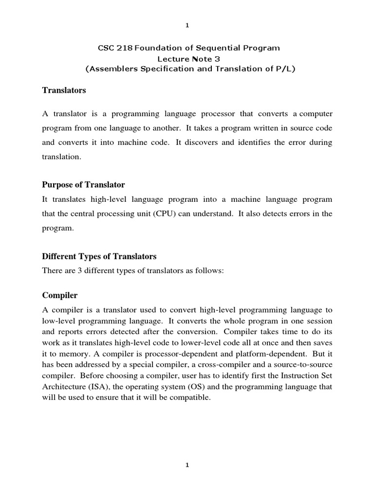 CSC 218 Notes 3 | PDF | Assembly Language | Compiler
