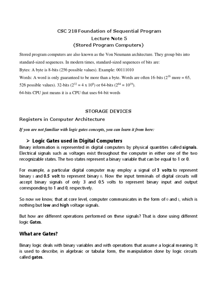 CSC 218 Notes 5 | PDF | Logic Gate | Random Access Memory