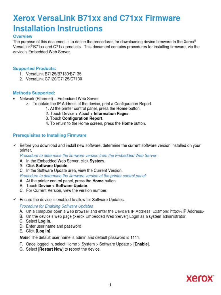 Versalink C71xx - B71xx Firmware Installation | PDF | World Wide Web ...
