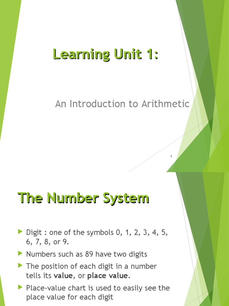 Learning Unit 1.1 - An Introduction To Arithmetic | PDF