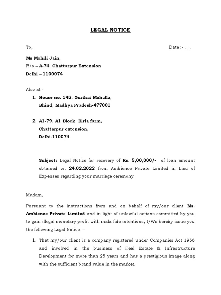 Legal Notice To Aditya Birla | PDF | Loans | Employment Legal Notice To Aditya Birla | PDF | Loans | Employment