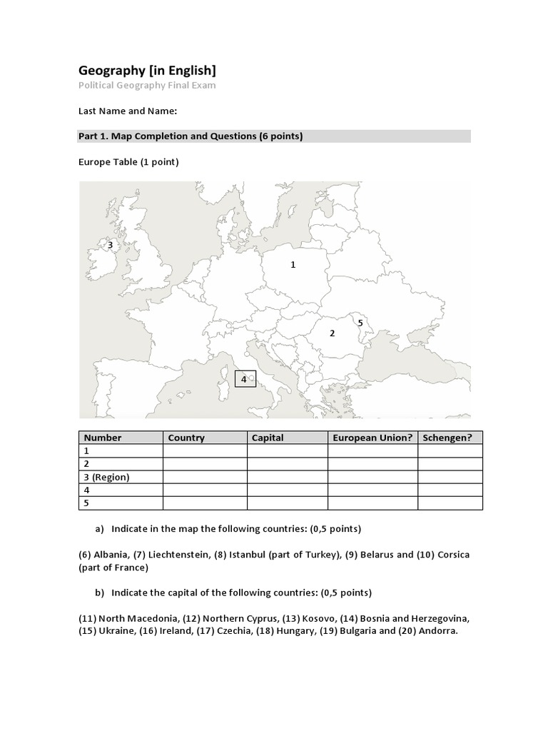 Europe Map and Capital Quiz | PDF