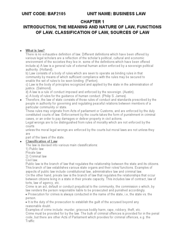 Chapter 1-Introduction, The Meaning and Nature of Law, Functions of Law ...