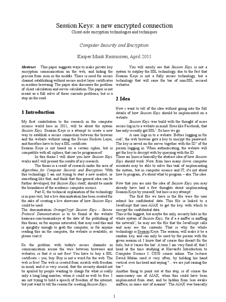 Session Keys - A New Encrypted Connection | PDF | Key (Cryptography ...