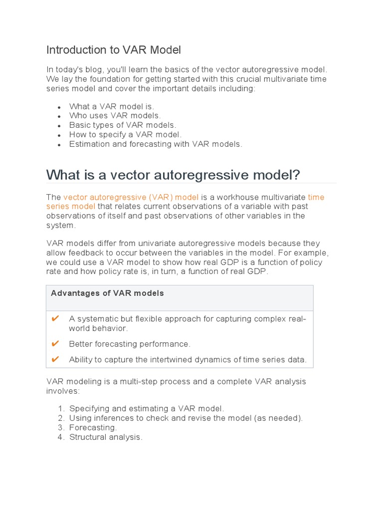 Introduction To VAR Model | PDF | Vector Autoregression | Forecasting