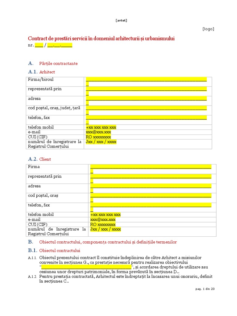 Model de Contract de Prestari Servicii Proiectare | PDF