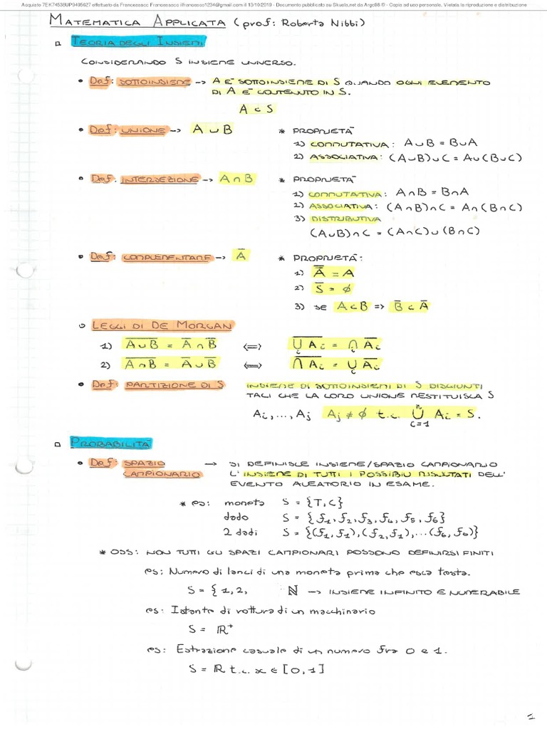Appunti Matematica Applicata | PDF