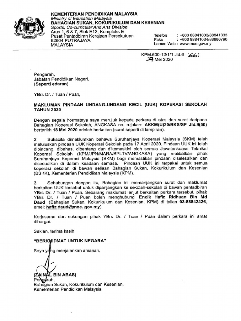 Lampiran 9 - Surat Edaran KPM Ke JPN (Pindaan UUK) | PDF