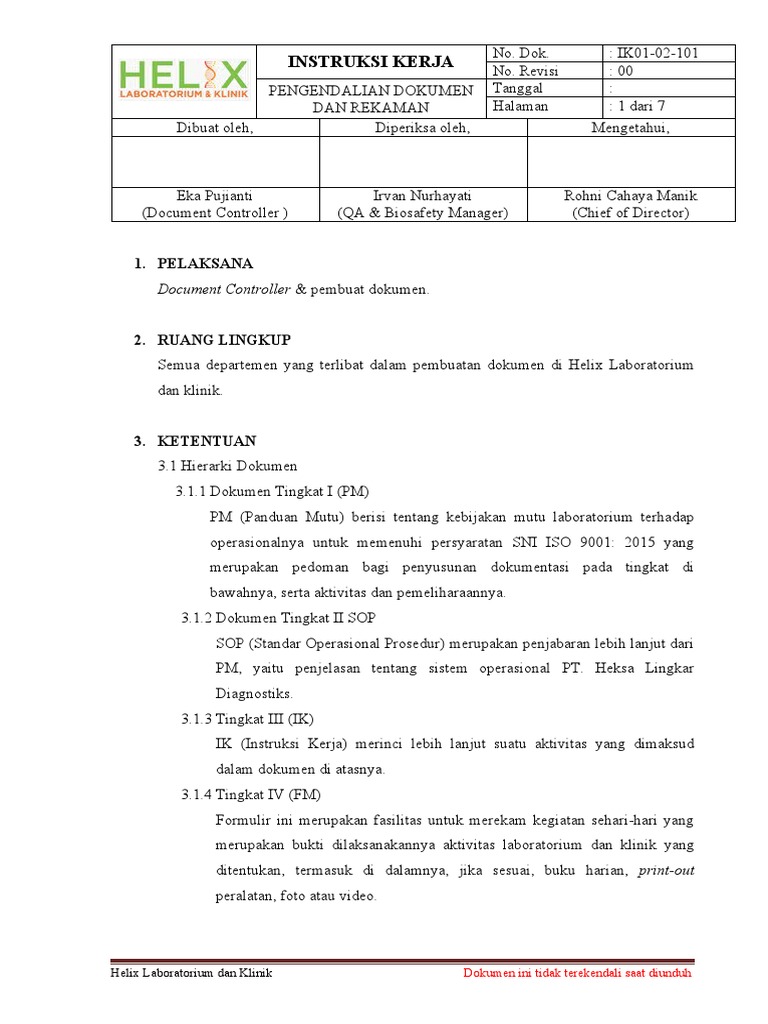 IK01-02-101 Pengendalian Dokumen Dan Rekaman Rev.00 | PDF