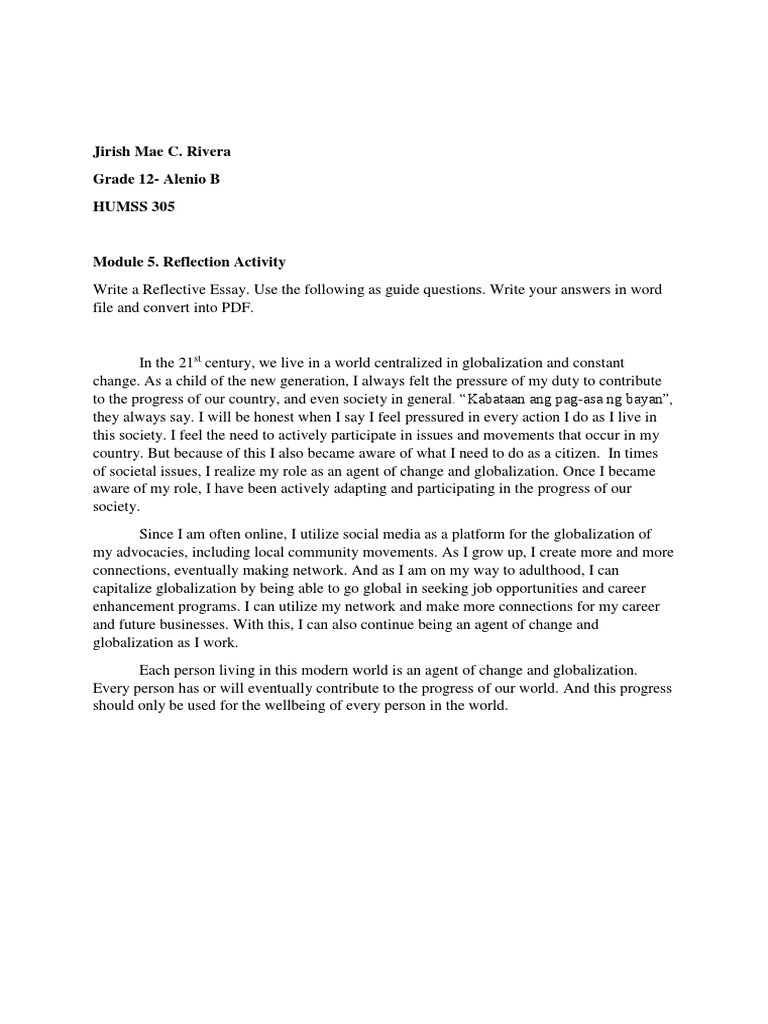 HUMSS 307 - Module 5 Reflection Essay | PDF