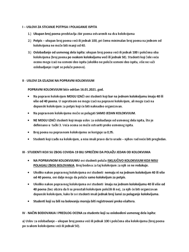 Uslovi Za Polaganje Popravnog Kolokvijuma I Kol Za Potpis Kao I Uslovi Za Polaganje Kol Za ...