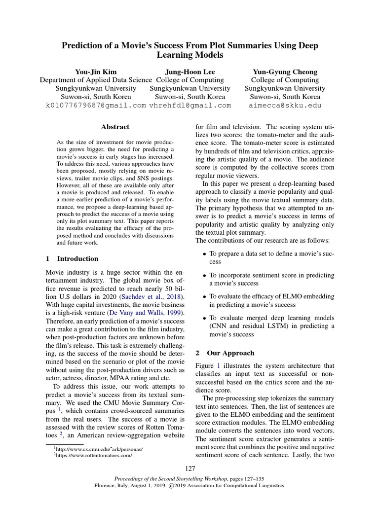 Prediction of A Movie's Success From Plot Summaries Using Deep Learning ...