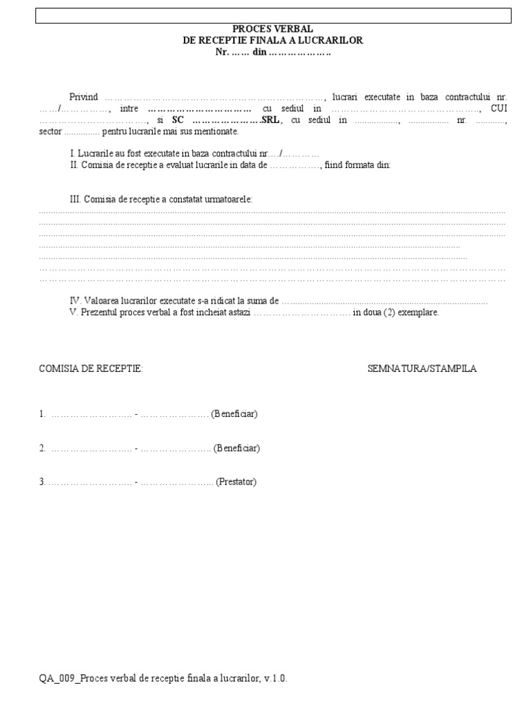 Proceso Verbal de Recepción Final de Obras | PDF