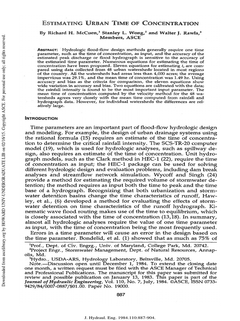 MCCUEN 1984 TC | PDF | Surface Runoff | Drainage Basin