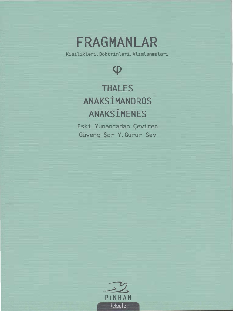 Thales, Anaksimandros, Anaksimenes - Fragmanlar - Kişilikleri ...