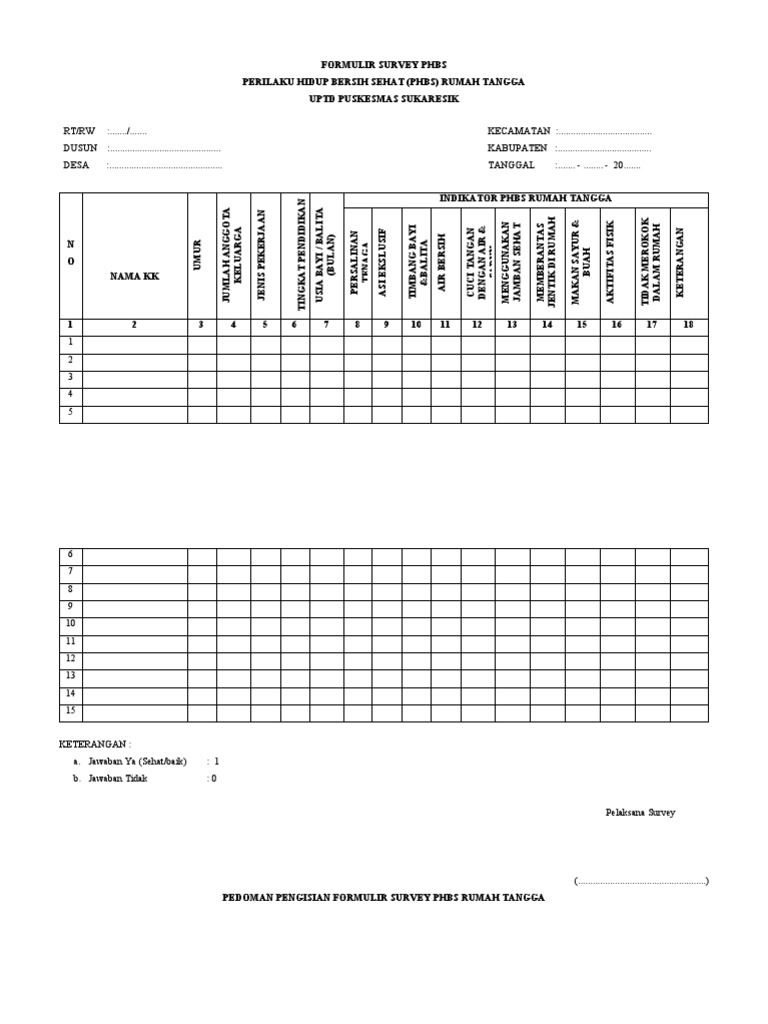 Formulir Survey PHBS | PDF