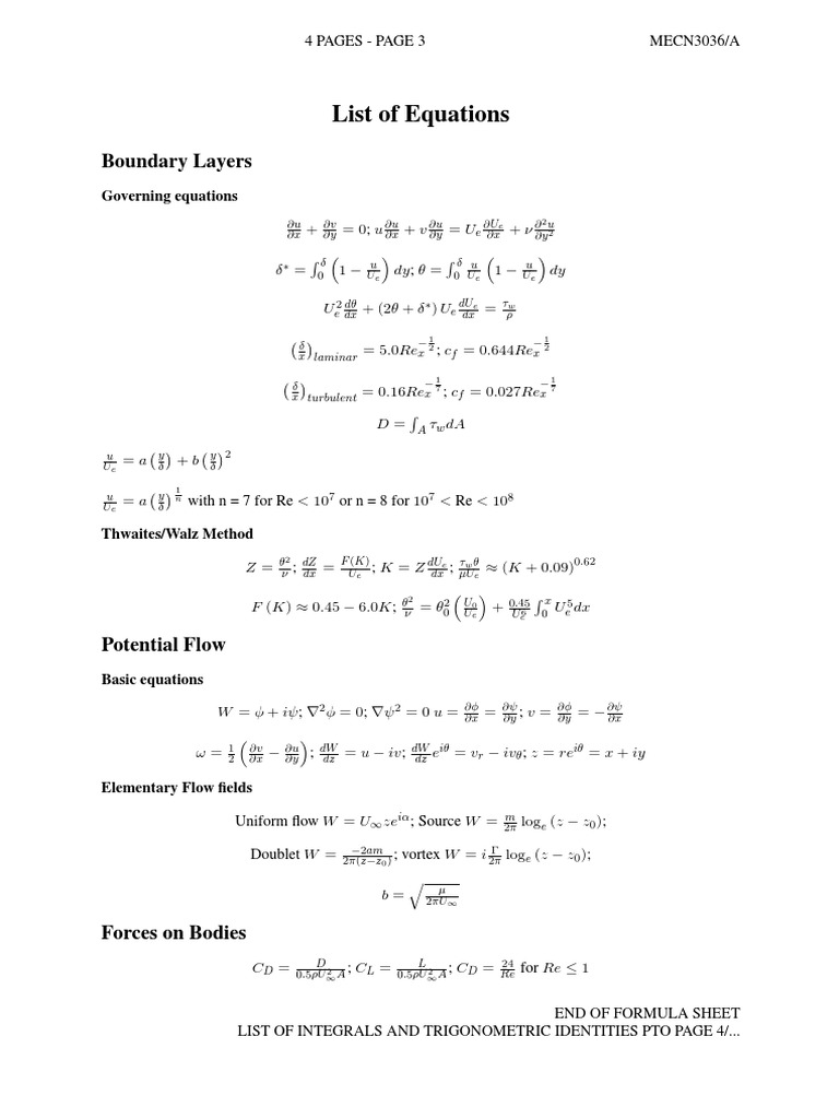 MECN3036 FormulaSheet | PDF | Mechanical Engineering | Trigonometry