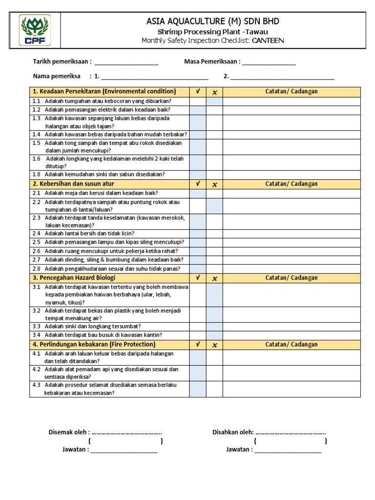 3.monthly Safety Checklist - CANTEEN | PDF 3.monthly Safety Checklist - CANTEEN | PDF