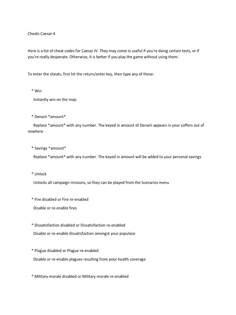 Cheats Caesar 4 | PDF