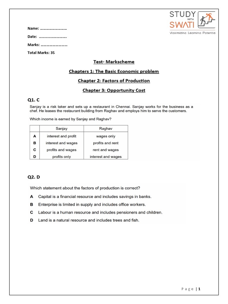 Chapter 1 Economics Test Overview | PDF | Opportunity Cost | Cost