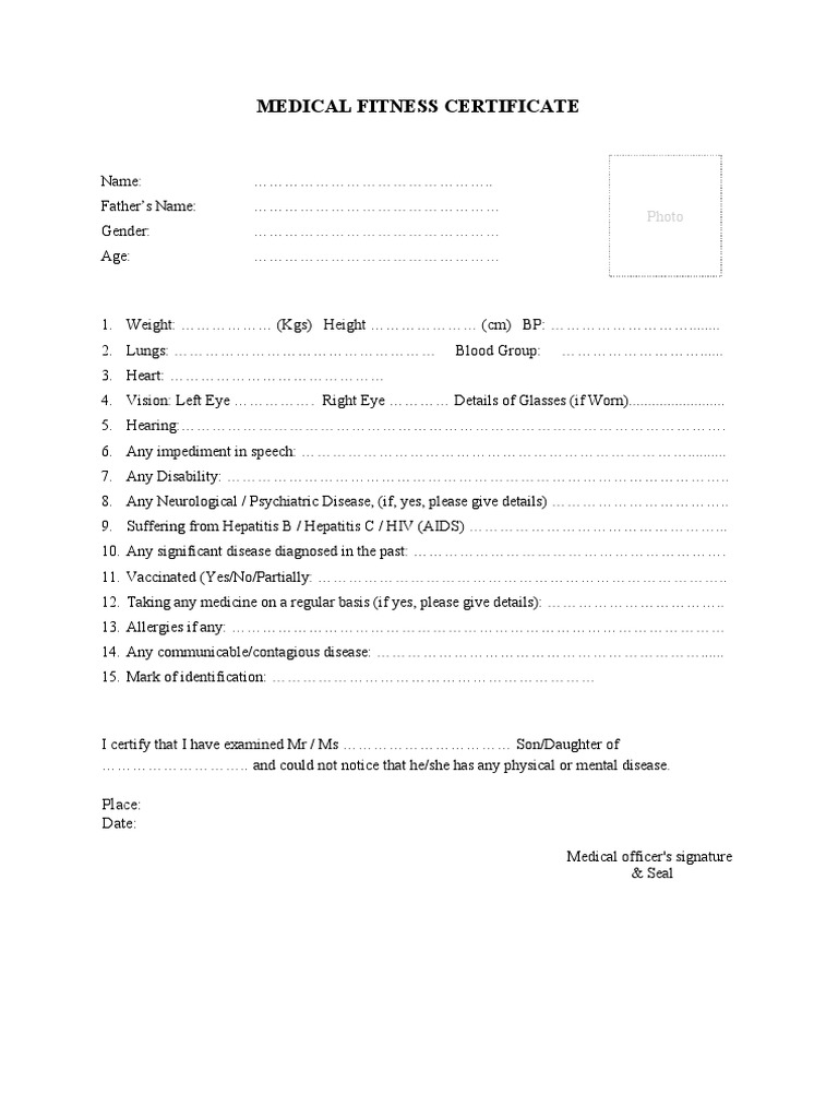 Medical Fitness Certificate 9 | PDF