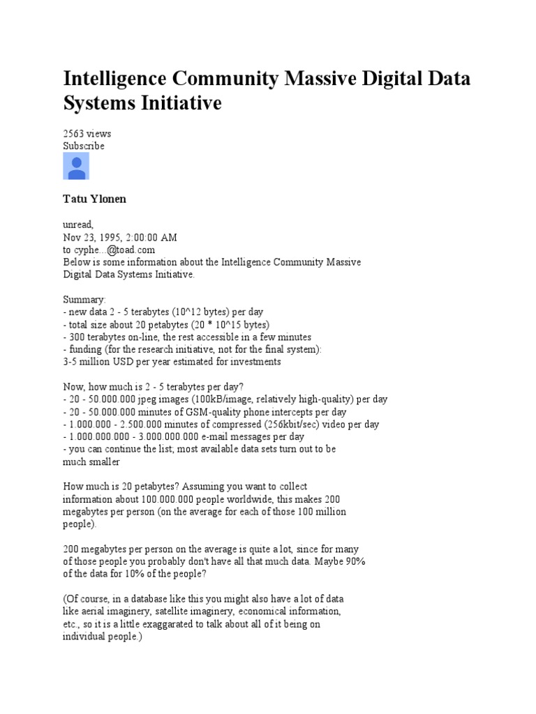 Intelligence Community Massive Digital Data Systems Initiative | PDF ...