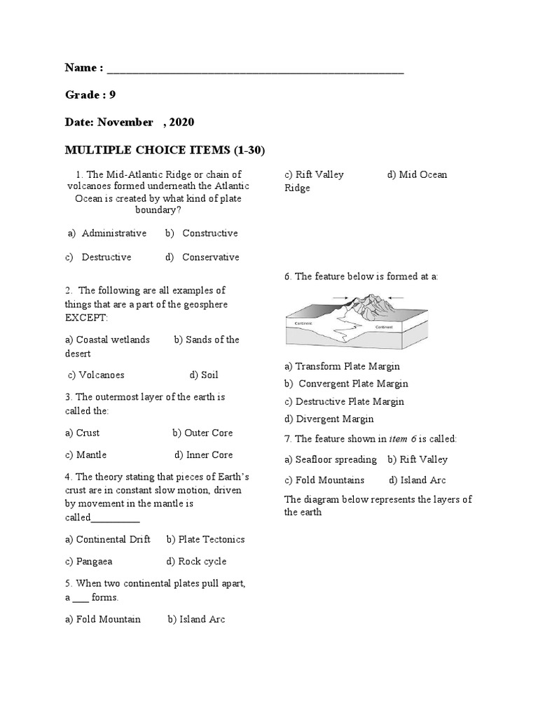 PLATE TECTONICS WORKSHEET #2.ocx | PDF | Plate Tectonics | Rock (Geology)