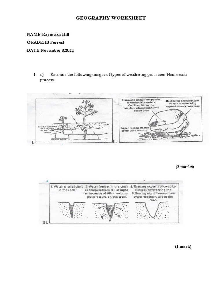 Geography Worksheet - Weathering and Mass Movement | PDF