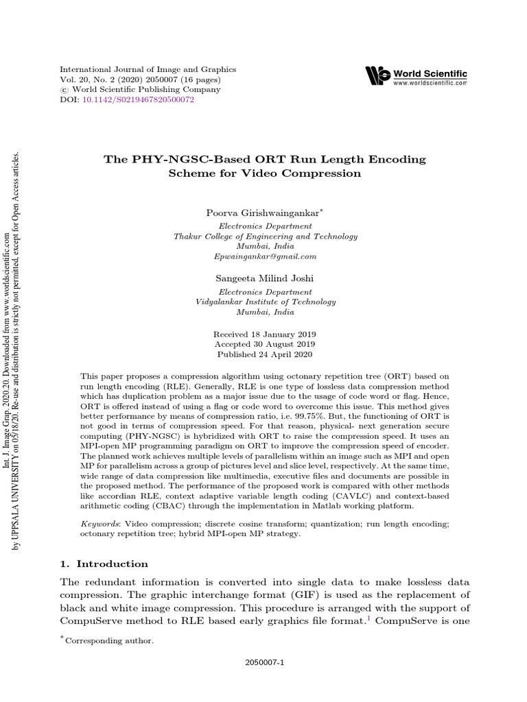 The PHY-NGSC-Based ORT Run Length Encoding Scheme For Video Compression | PDF | Data Compression ...