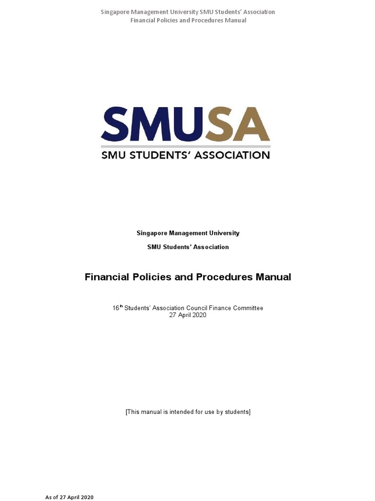 SMU Students' Association Financial Manual | PDF | Risk | Payments