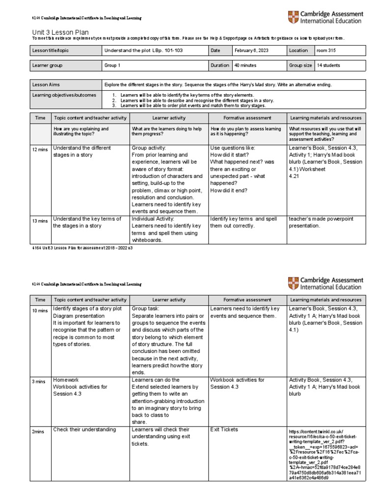 Module 1 Unit 3 Lesson Plan V3.docx.2 | PDF | Learning | Lesson Plan