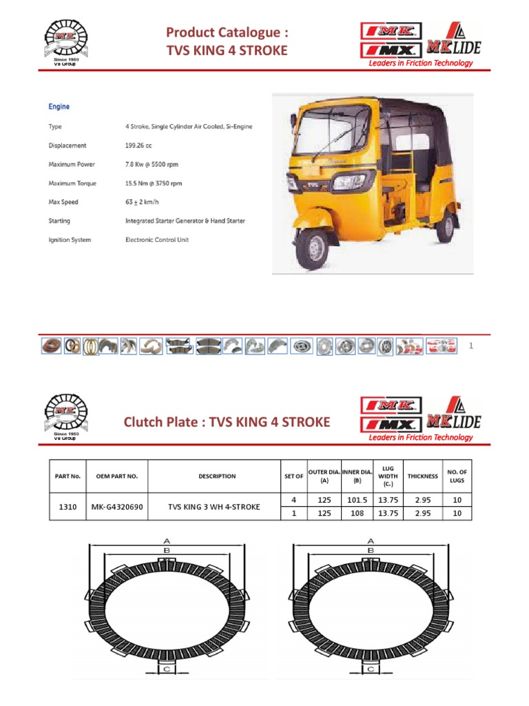 TVS King 3W 4 Stroke Catalogue | PDF | Clutch | Transportation Engineering