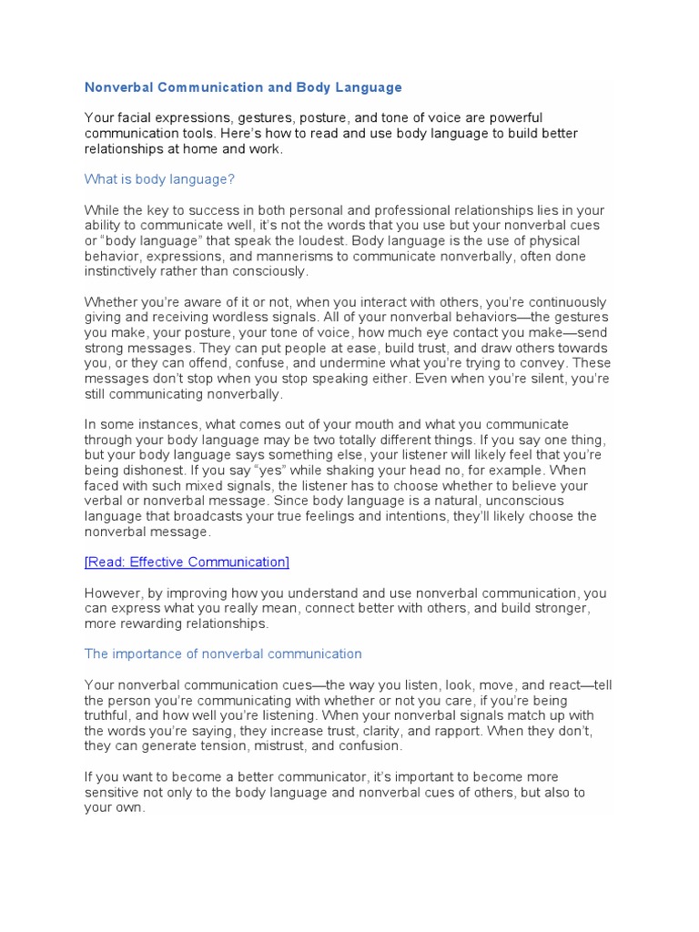 Body Language | PDF | Body Language | Nonverbal Communication