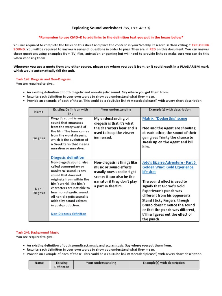 04 Exploring Sound Worksheet Mine | PDF | Distortion | Film Score