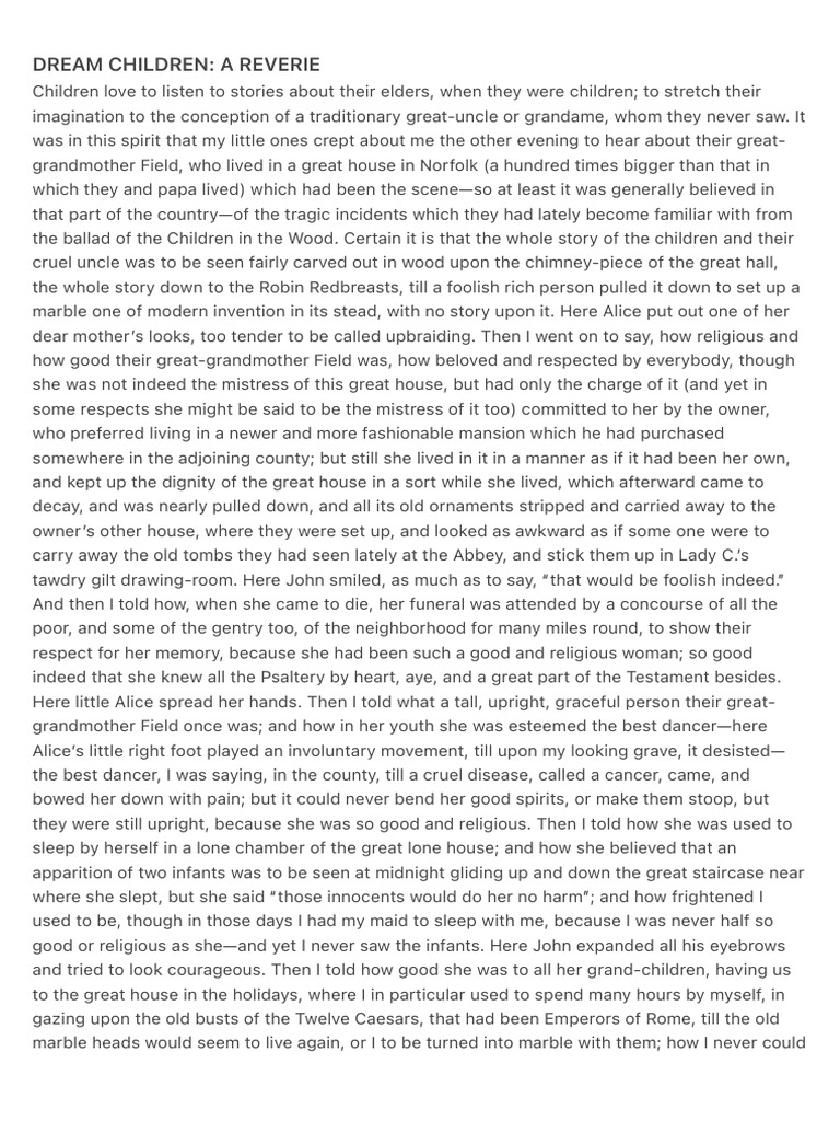 Dream Children: A Reverie | PDF | Peach