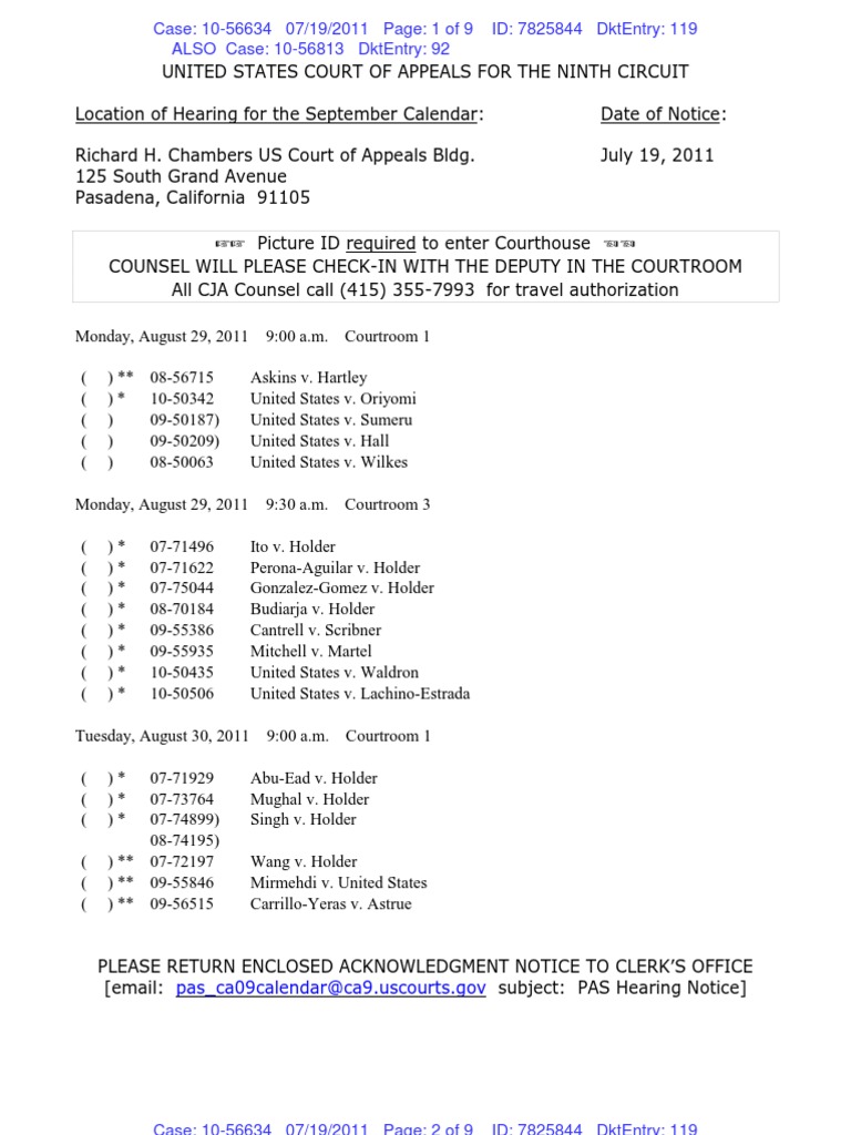 Ninth Circuit Hearing Schedule August 2011 | PDF | United States Court ...