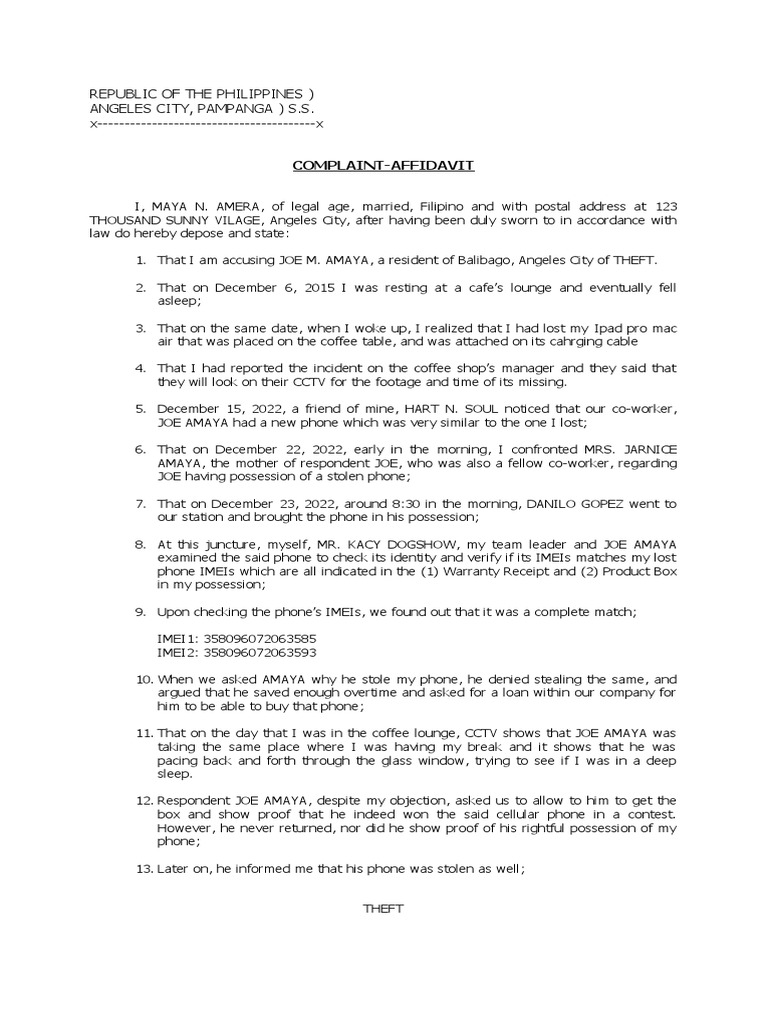 Affidavit Theft Tep | PDF | Theft | Affidavit