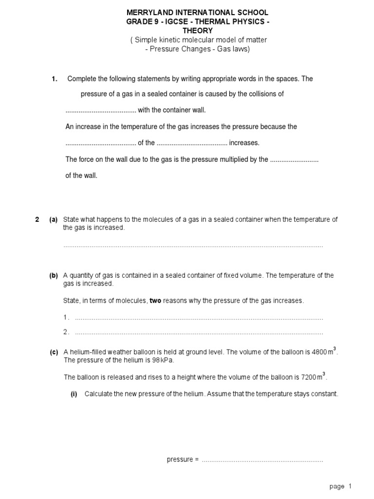 Understanding Gas Laws: An Analysis of Pressure, Volume, and ...