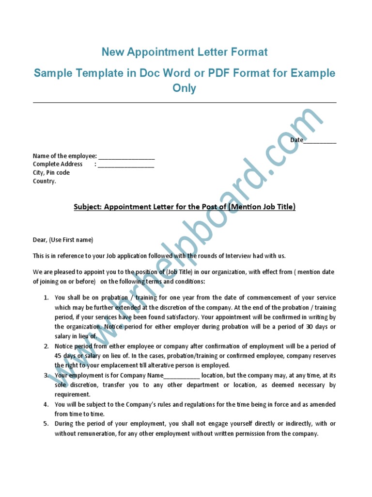Training Letter Format New Appointment Letter Format1 | PDF