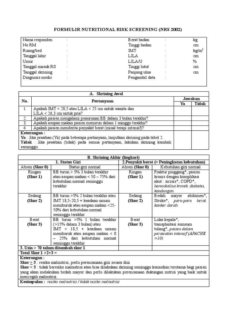 Nutrition Risk Screening 2002 (NRS) Print | PDF
