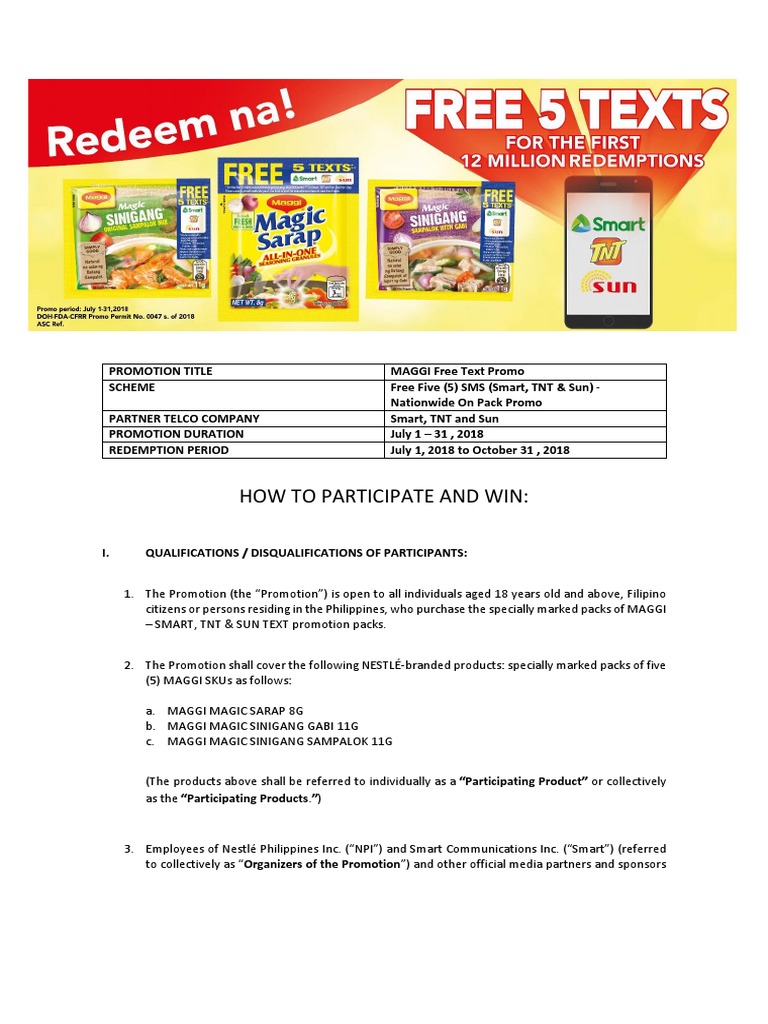 Maggi Free Text - Promo Mechanics | PDF | Mass Media | Privacy