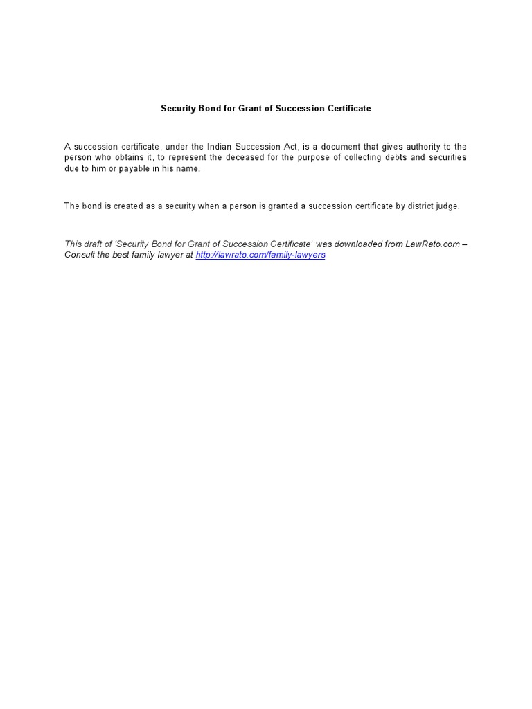 Security Bond For Succession Certificate Pdf Surety Government
