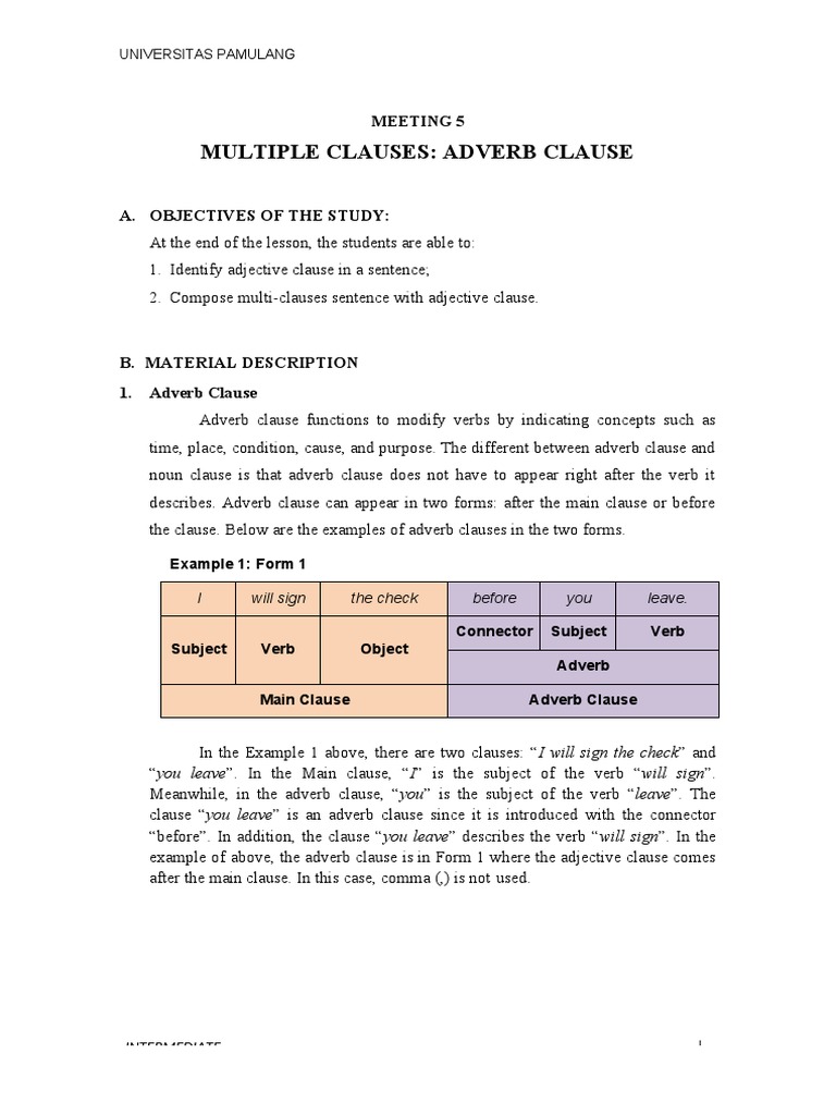 Analyzing the Structure and Functions of Adverb Clauses | PDF | Adverb ...
