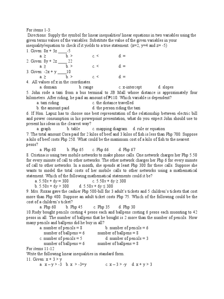 Summative Test q2 | PDF | Cartesian Coordinate System | Function ...