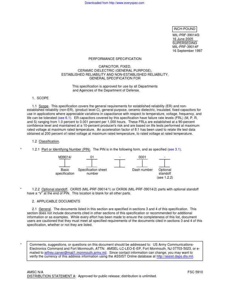 Mil PRF 39014G | PDF | Capacitor | Specification (Technical Standard)