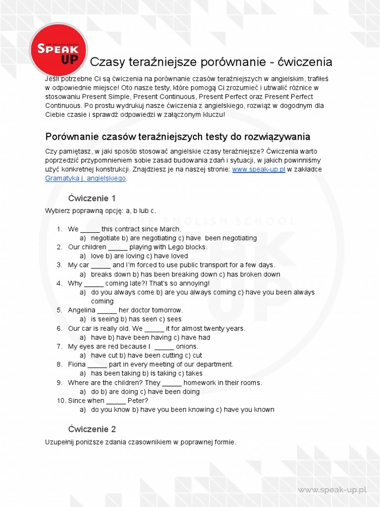 Cwiczenia Czasy Terazniejsze Porownanie | PDF