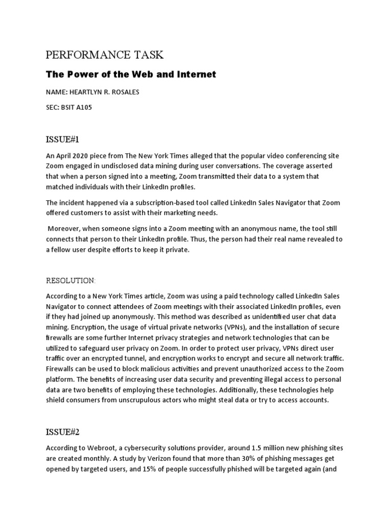Rosales - A105 - Performance Task - Itc | PDF | Phishing | Internet Privacy