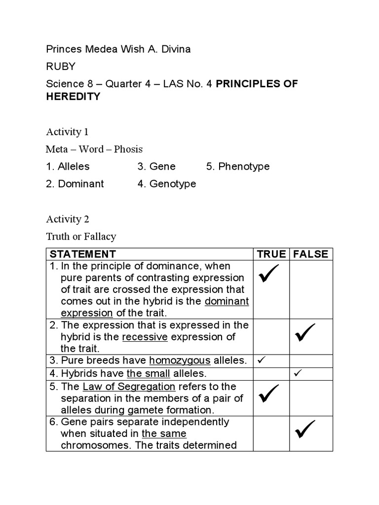 Q4 Science Las 4 | PDF | Dominance (Genetics) | Genotype